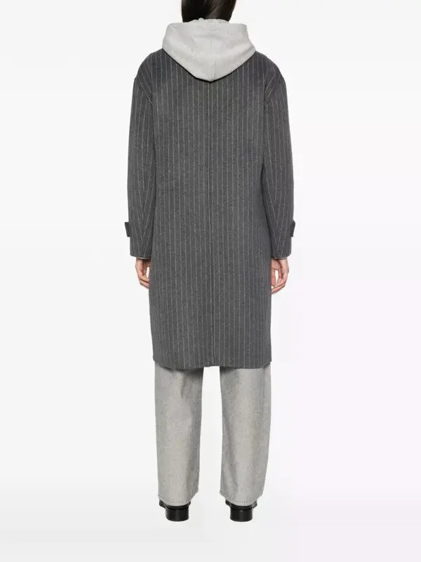 Patrizia Pepe Pinstripe Double-breasted Coat With Integrated Hoodie