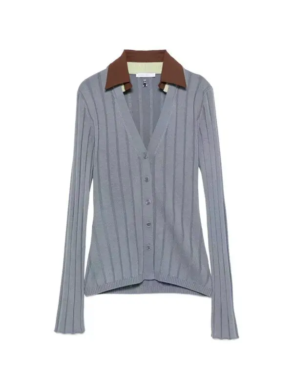 Patrizia Pepe Ribbed Colour-block Cardigan - Grey