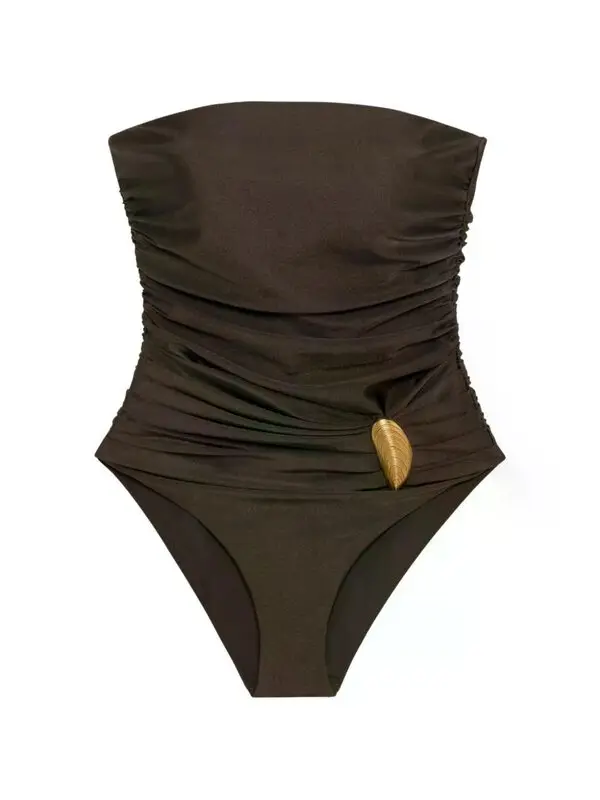 Simkhai Lorena Shell-embellished Strapless Swimsuit - Brown