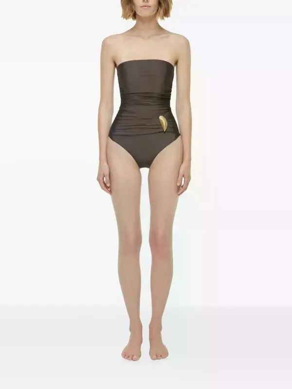 Simkhai Lorena Shell-embellished Strapless Swimsuit
