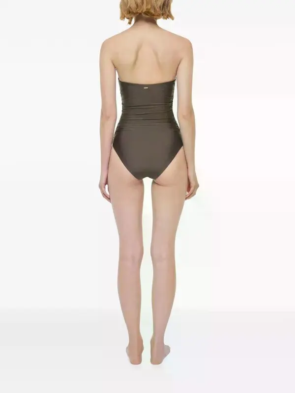 Simkhai Lorena Shell-embellished Strapless Swimsuit