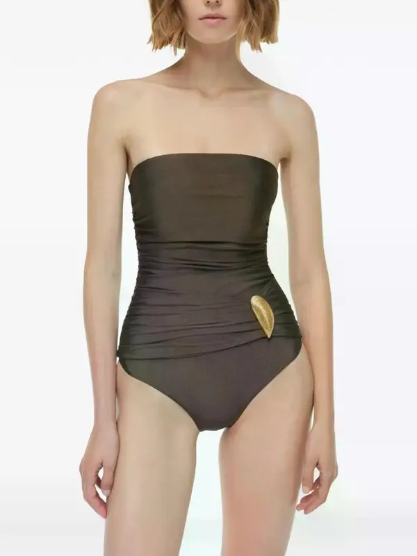 Simkhai Lorena Shell-embellished Strapless Swimsuit