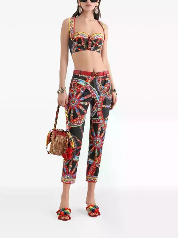 Dolce & Gabbana Carretto-print Poplin Trousers - Black