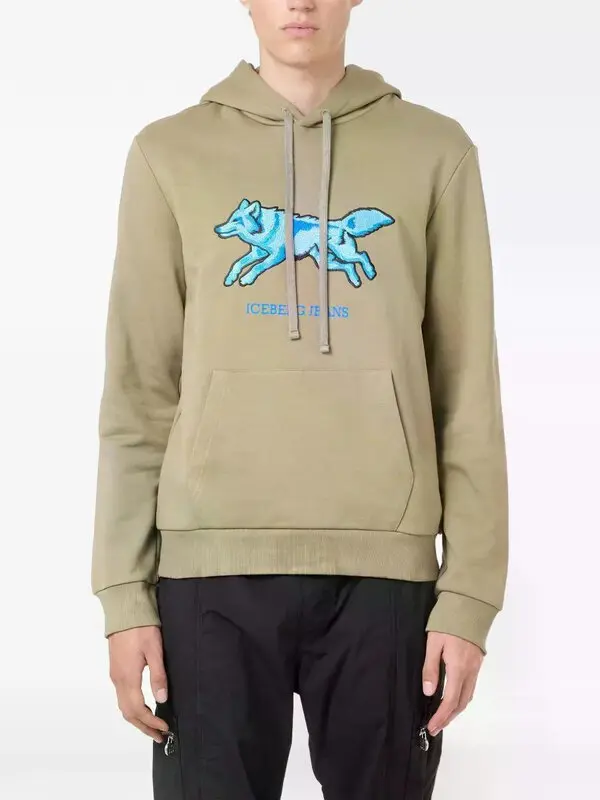 Iceberg Wolf-embroidered Hoodie - Green