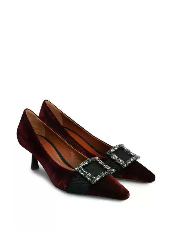 Roberto Festa Velvet Pumps With Crystal Buckle Detail - Red