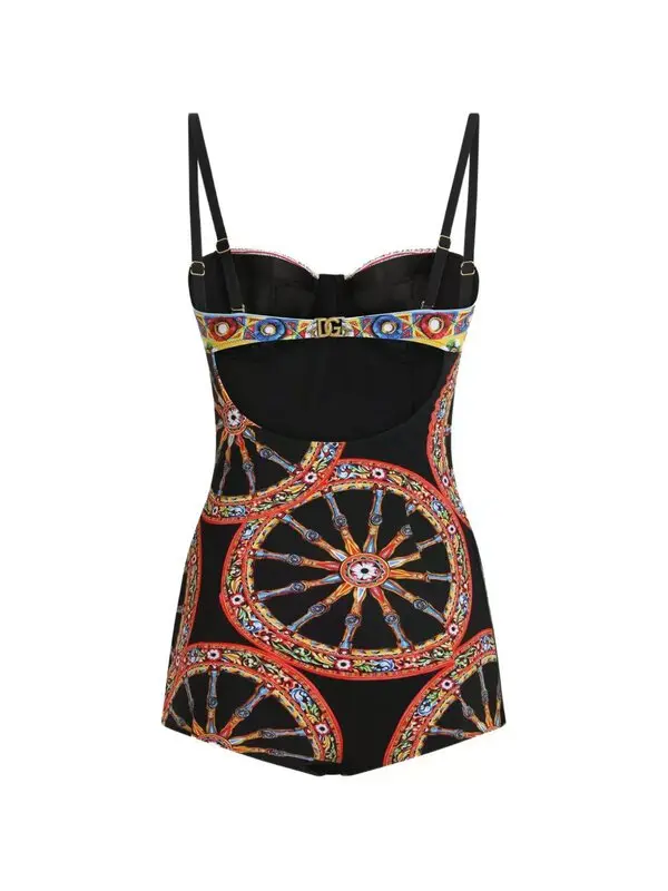 Dolce & Gabbana Carretto-print Balconette One-piece Swimsuit - Black