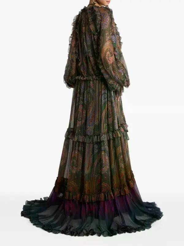 Etro Long Silk Dress With Ruffles And Paisley Print