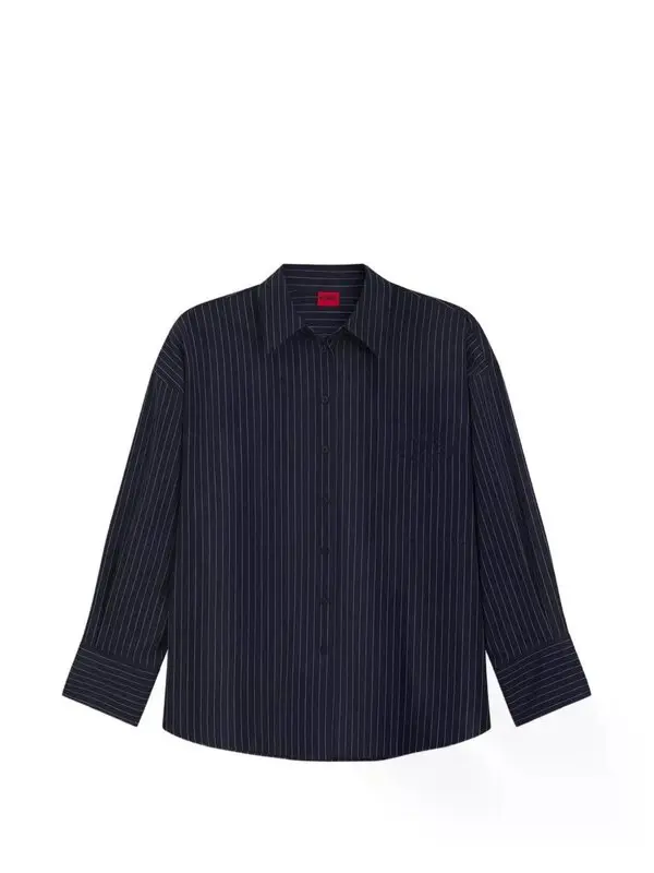 Hugo Regular-fit Blouse In Pinstripe Cotton Poplin - Blue