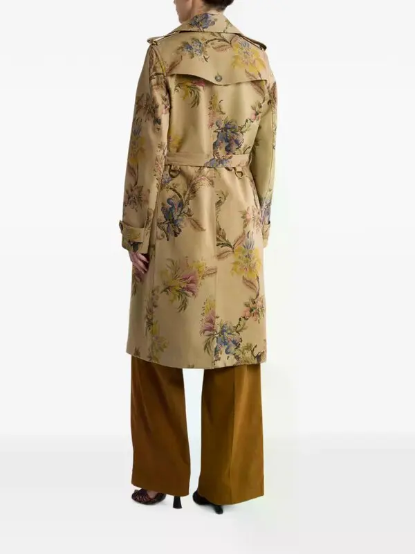 Etro Cotton Gabardine Trench Coat With Floral Motif