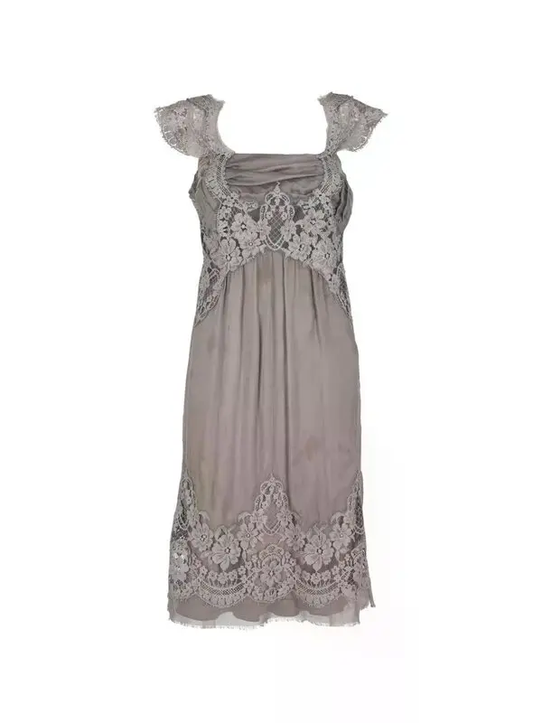 Alberta Ferretti Lace-panelled Mid Silk Dress - Grey