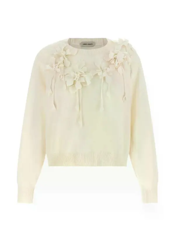 Alberta Ferretti Floral-embroidered Pendant-detail Sweater - Neutrals