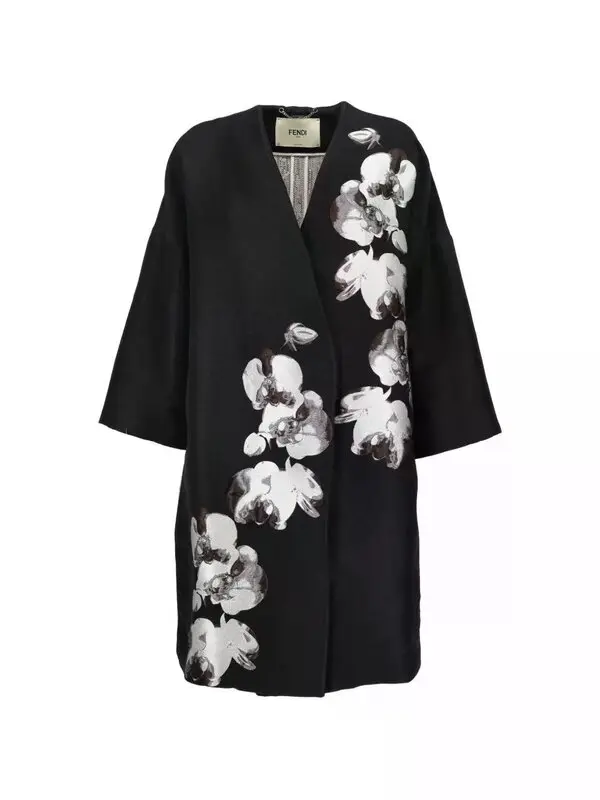 Fendi V-neck Floral-print Coat