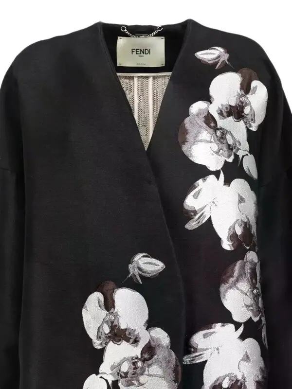 Fendi V-neck Floral-print Coat