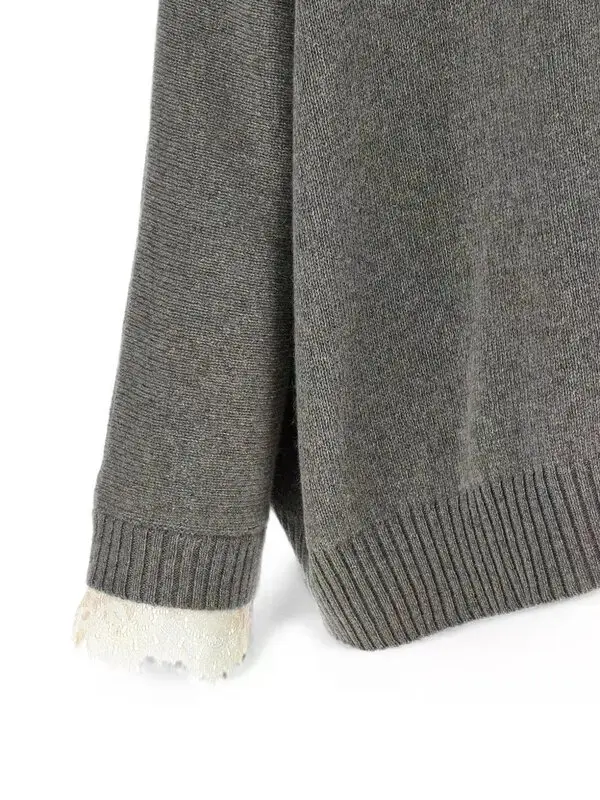 Alberta Ferretti Lace-trimmed Central-stitching Sweater
