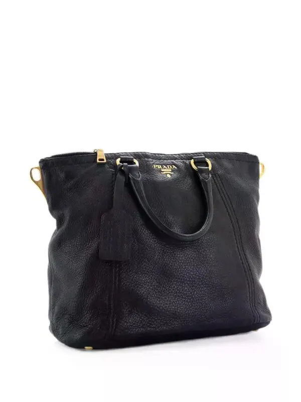Prada Top Zip Convertible Vitello Daino Large Tote Bag - Black