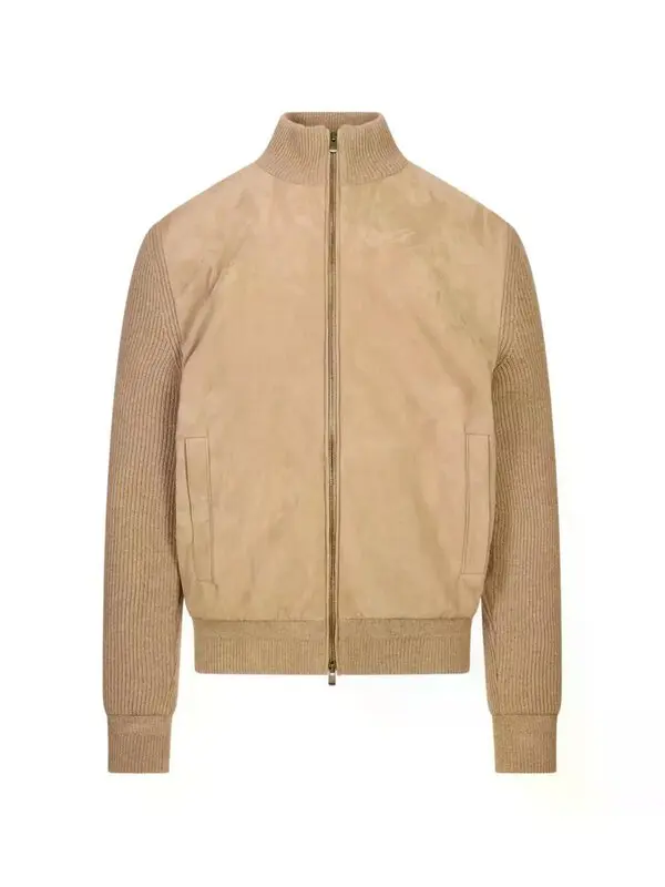 Agnona Suede-panelled Ribbed-knit Jacket