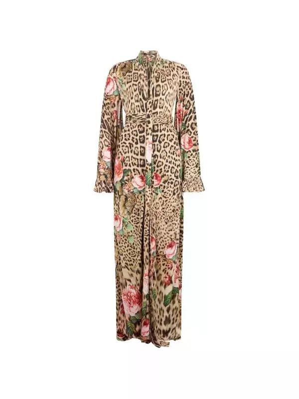 Roberto Cavalli Leopard-print Floral-print Maxi Dress - Neutrals