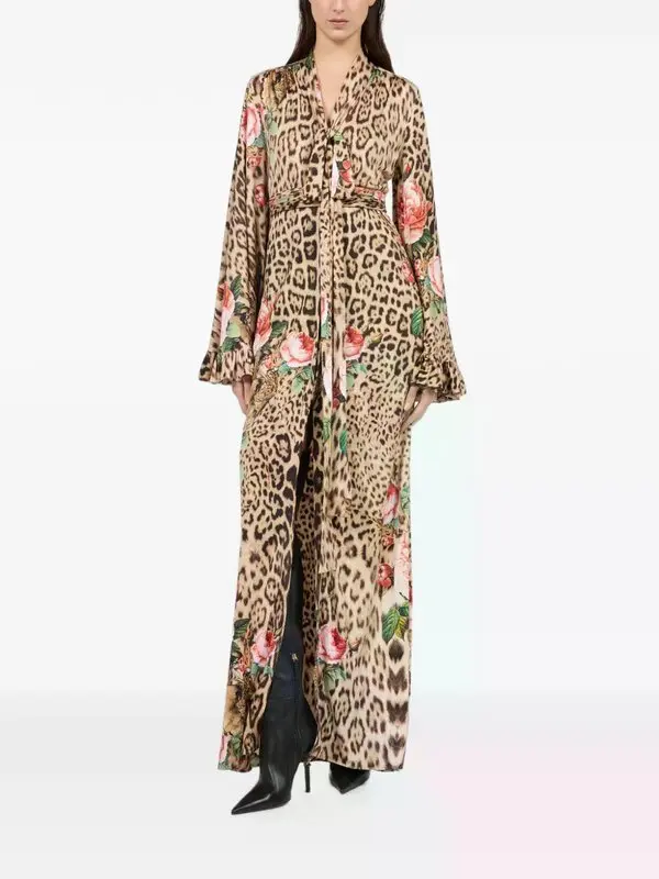 Roberto Cavalli Leopard-print Floral-print Maxi Dress