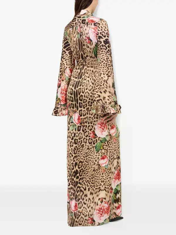Roberto Cavalli Leopard-print Floral-print Maxi Dress