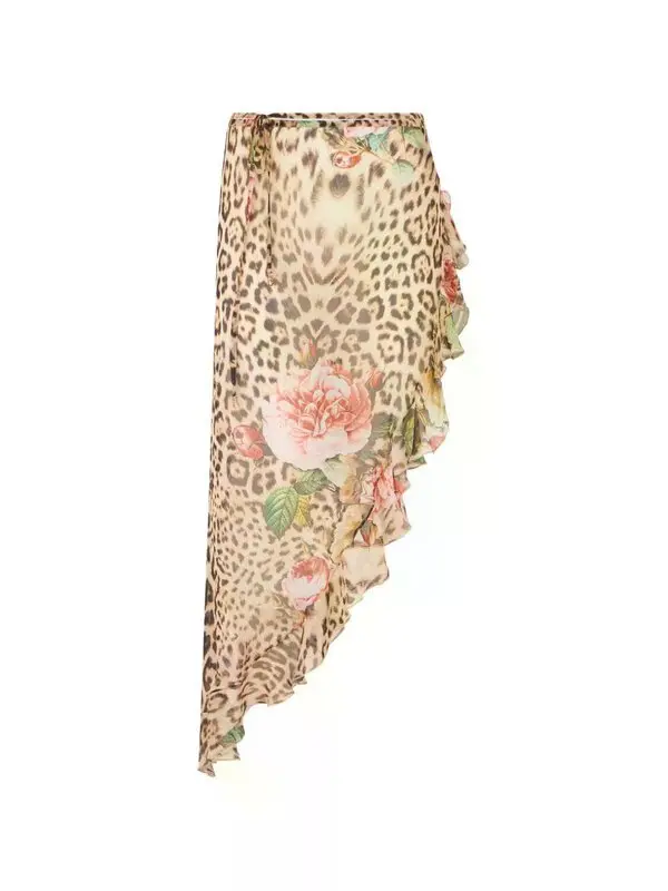 Roberto Cavalli Leopard-print Ruffled Midi Skirt