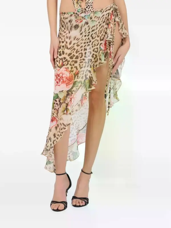 Roberto Cavalli Leopard-print Ruffled Midi Skirt