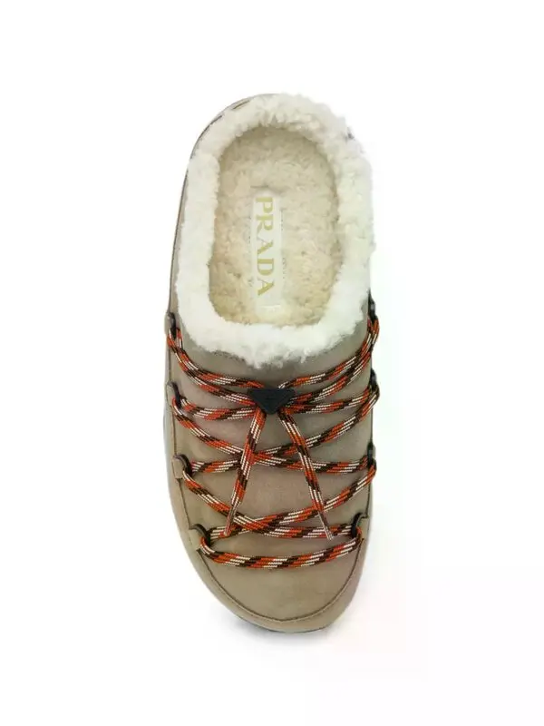 Prada Lace-up Shearling-lined Slippers