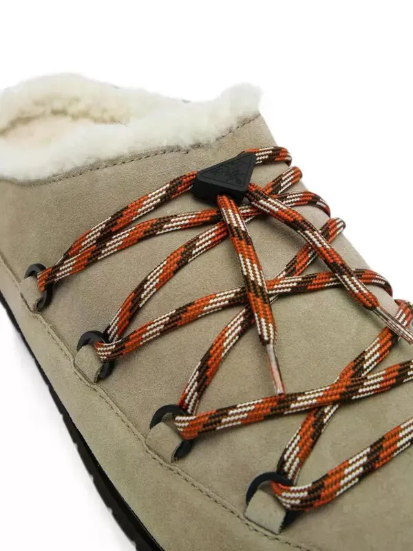Prada Lace-up Shearling-lined Slippers