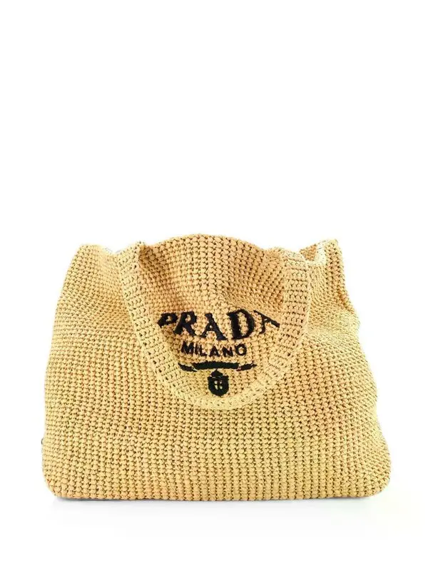 Prada Logo Raffia Xl Tote Bag