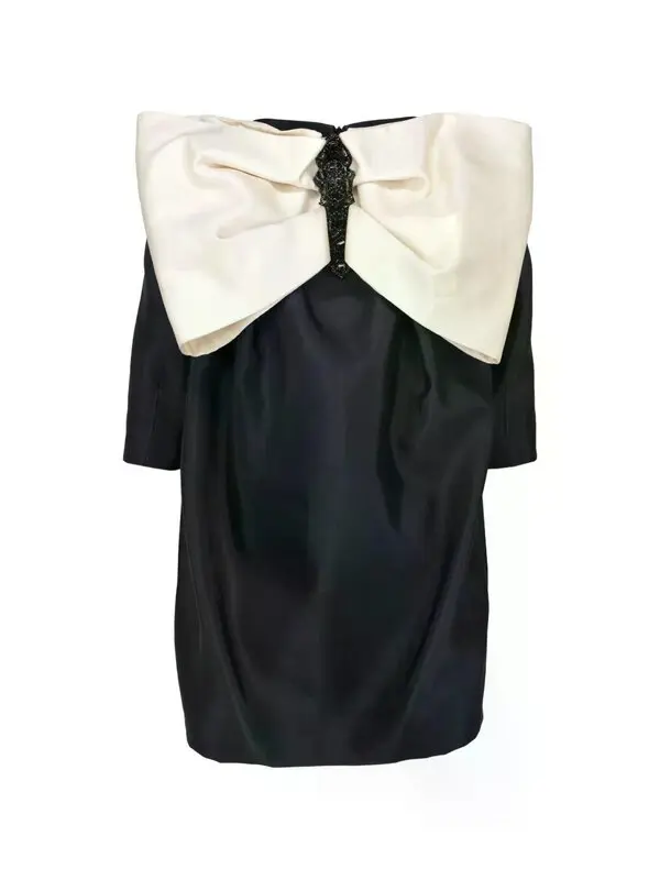 Vintage Bow-detail Off-shoulder Mini Dress - Black