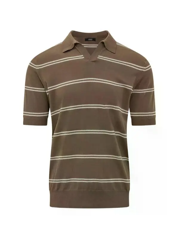 HOSIO Striped Cotton Polo Shirt - Brown