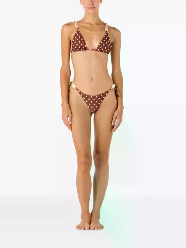 PALMACEA Lily Polka-dot Bead-embellished Bikini Bottoms - Brown
