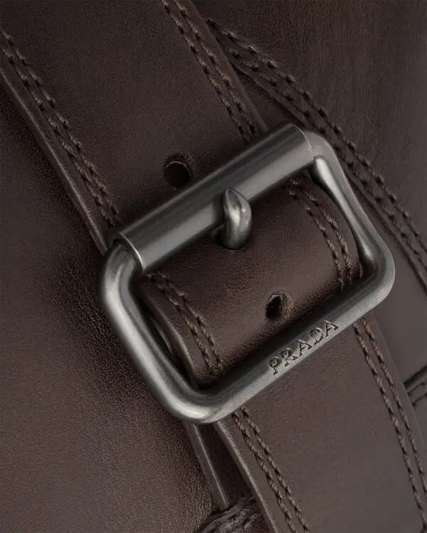 Prada Leather Mid-calf Buckled Boots - Teak
