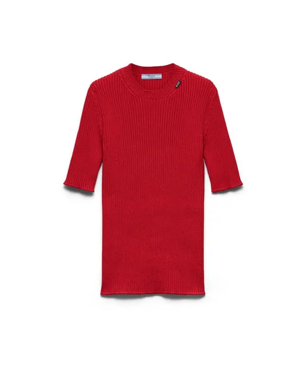 Prada Short-sleeved Ribbed Knit Wool Sweater - Red