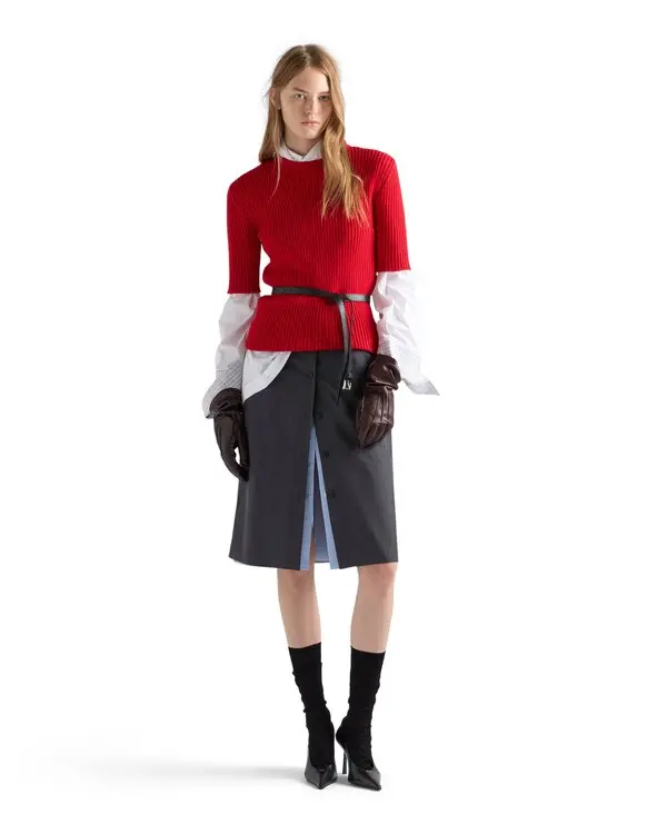 Prada Short-sleeved Ribbed Knit Wool Sweater