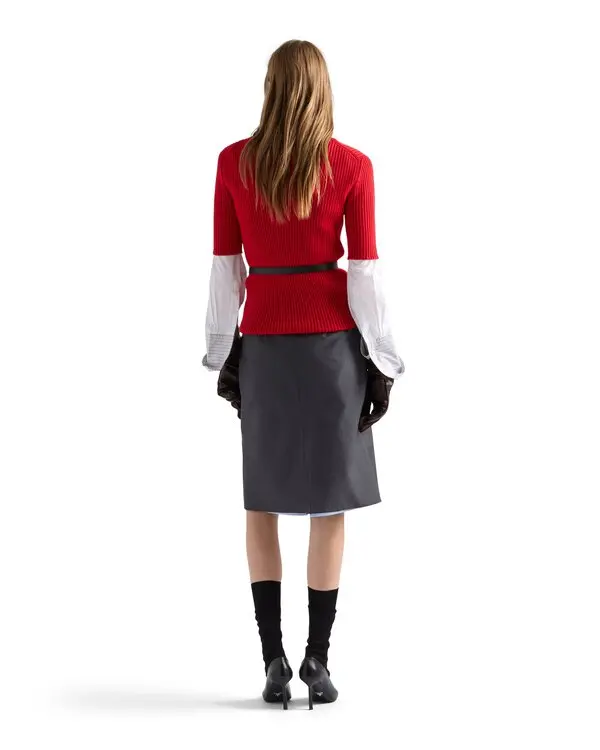 Prada Short-sleeved Ribbed Knit Wool Sweater