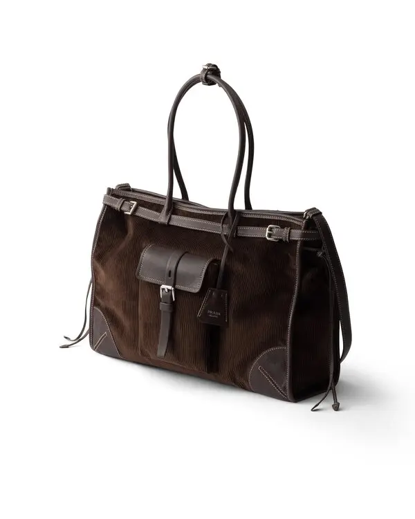 Prada Bonnie Extra Large Corduroy And Leather Handbag