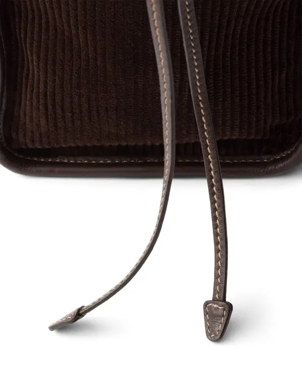 Prada Bonnie Extra Large Corduroy And Leather Handbag - Ebony