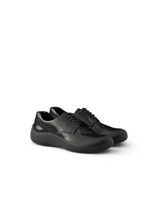 Prada Brushed Leather Laced Shoes - Black