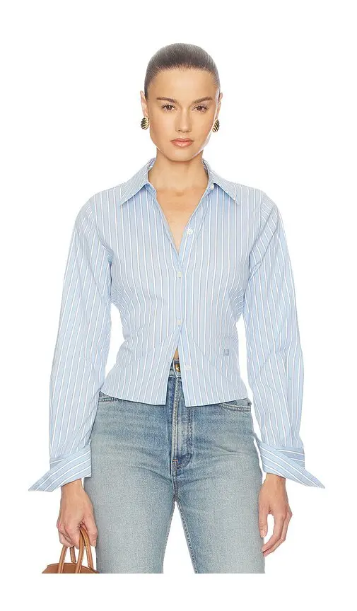 HELSA Stripe Poplin Fitted Shirt In . Also - Blue