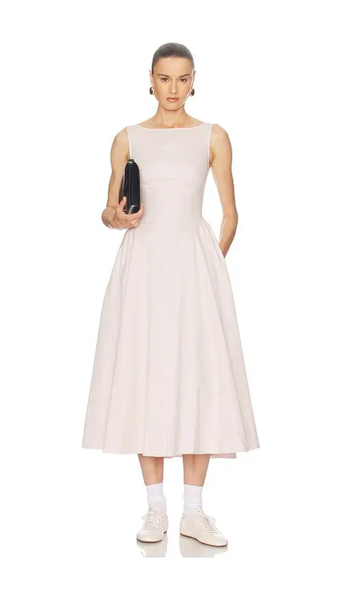 HELSA Stretch Cotton Sateen Midi Dress In . Also - Pink