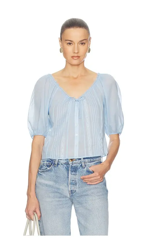HELSA Voile Peasant Blouse In . Also - Blue