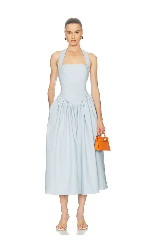 HELSA Faille Halter Midi Dress In . Also - Blue