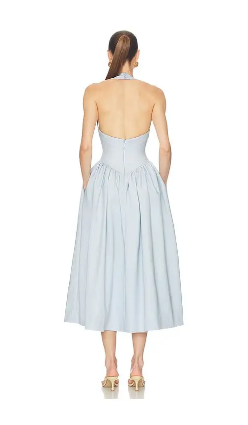 HELSA Faille Halter Midi Dress - Blue