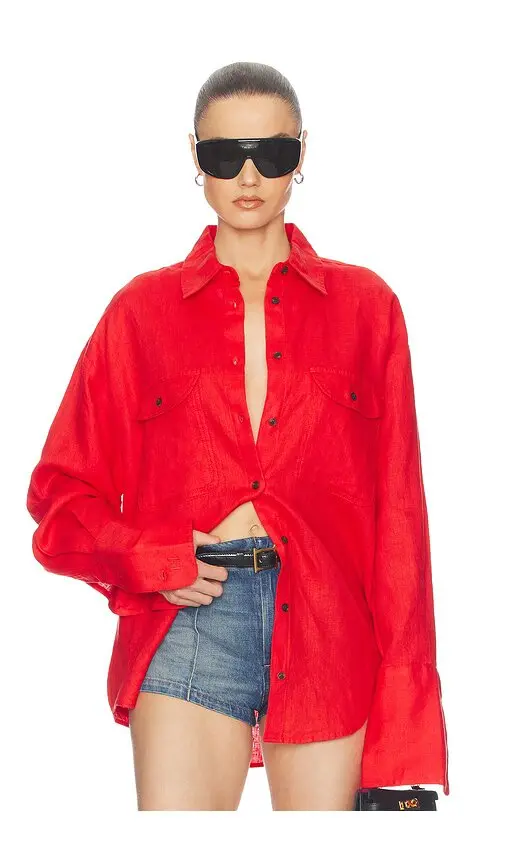 HELSA Washed Linen Shirt In . Also - Red