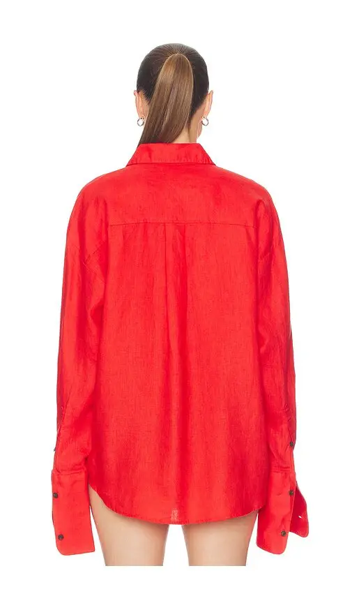 HELSA Washed Linen Shirt In . Also - Red