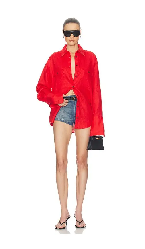 HELSA Washed Linen Shirt In . Also - Red