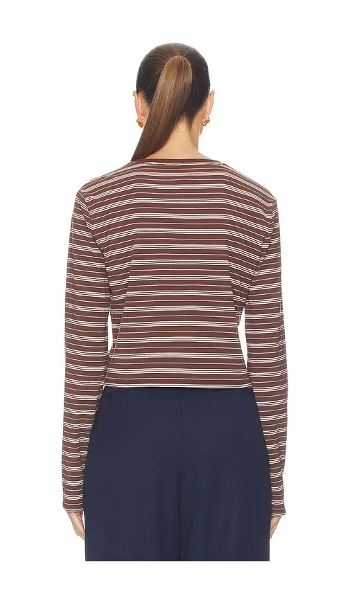 HELSA The Rib Long Sleeve Tee In Stripe - Brown