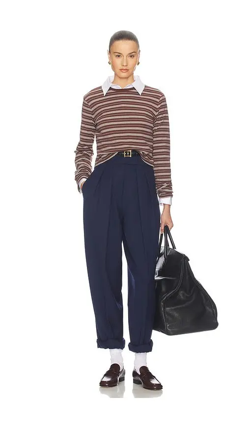HELSA The Rib Long Sleeve Tee In Stripe - Brown