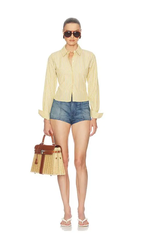 HELSA Stripe Poplin Fitted Shirt - Yellow