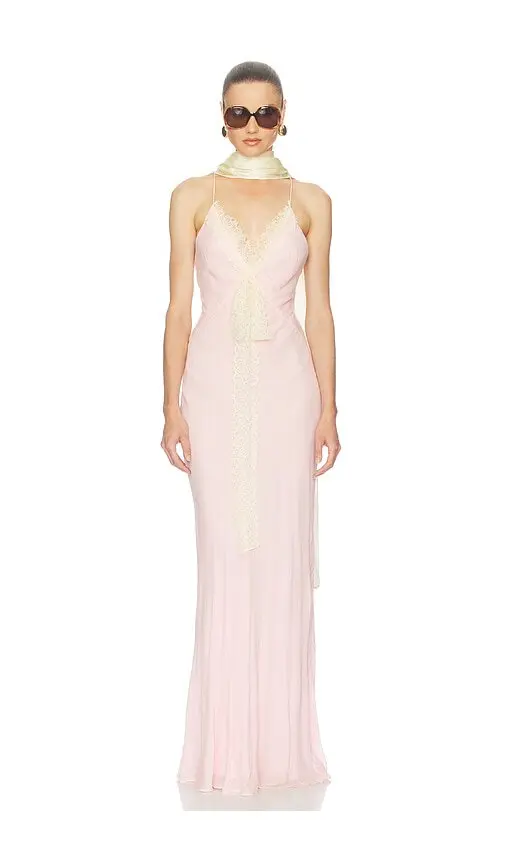 HELSA Sheer Georgette Gown With Lace In . Also